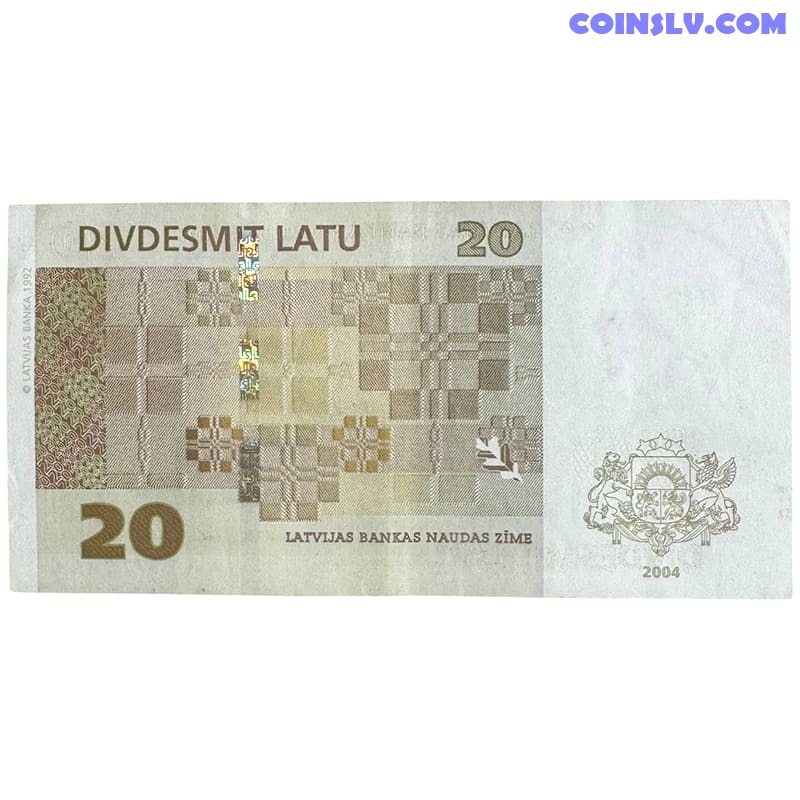 Latvia 20 Latu 2004 VF Banknote (P-51a) - Collectible Latvian Currency